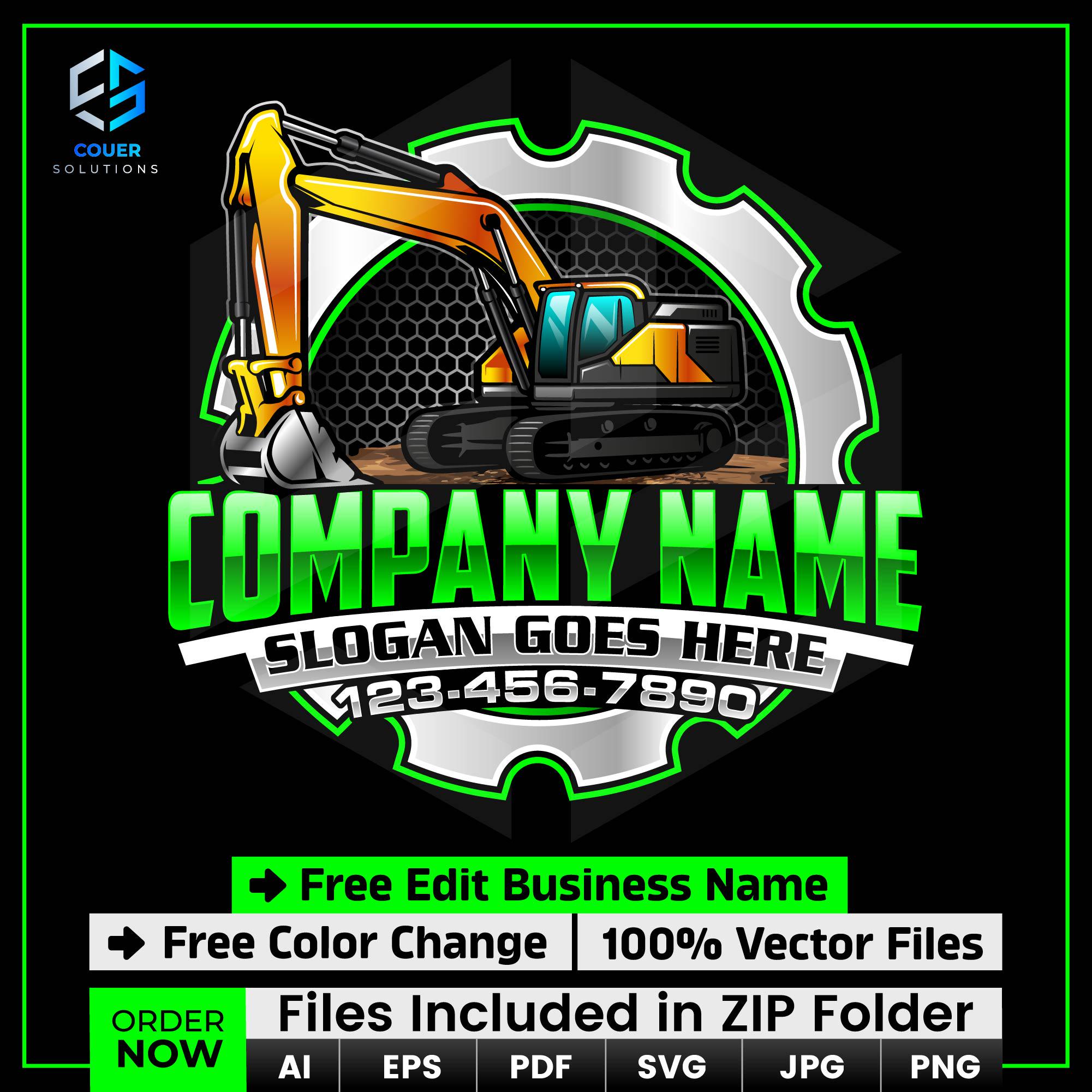 Excavator Company Logo in Gear Frame, Heavy Equipment Rental Logo ...