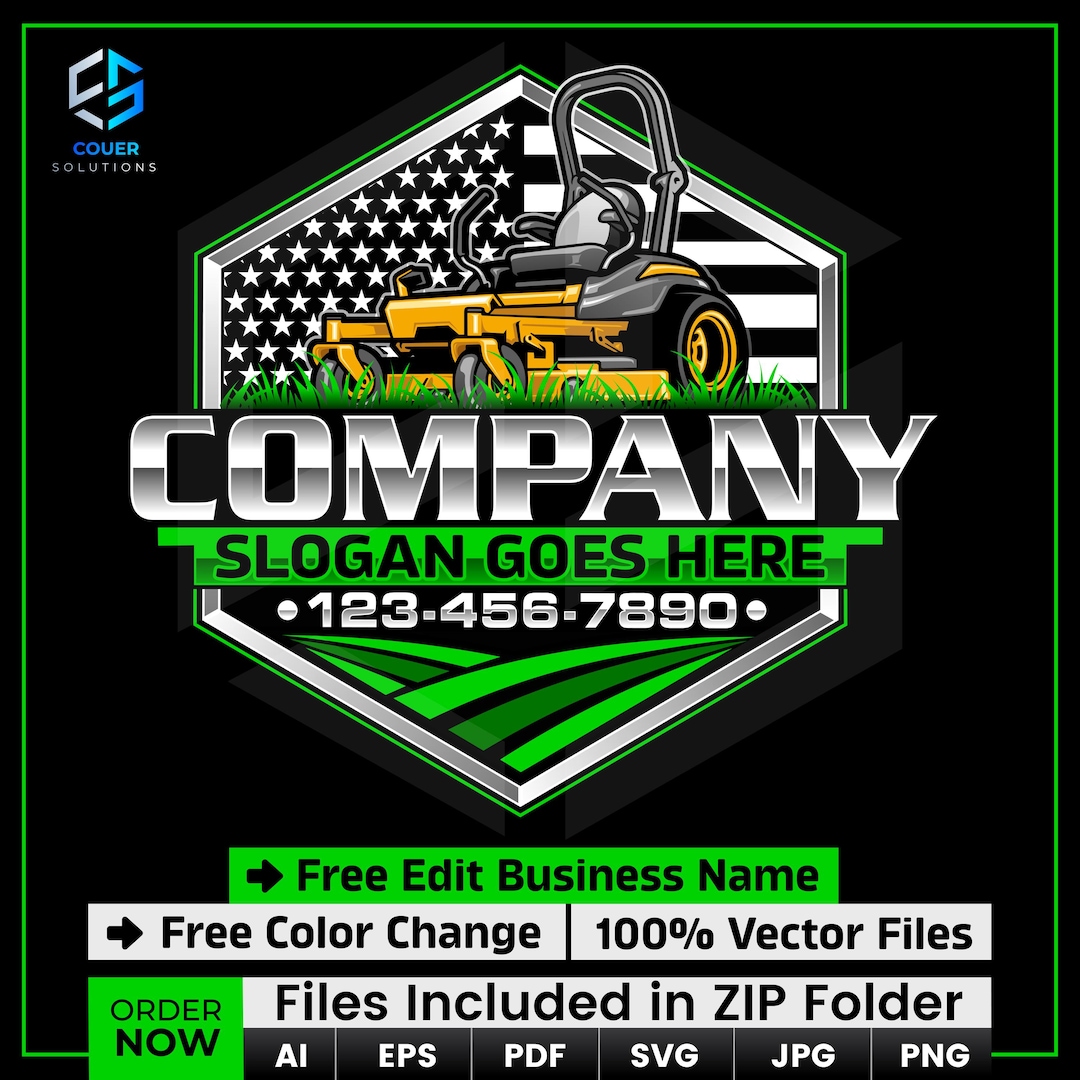 American Lawn Care Logo, Landscaping Business Logo, Mowing Logo, Lawn ...