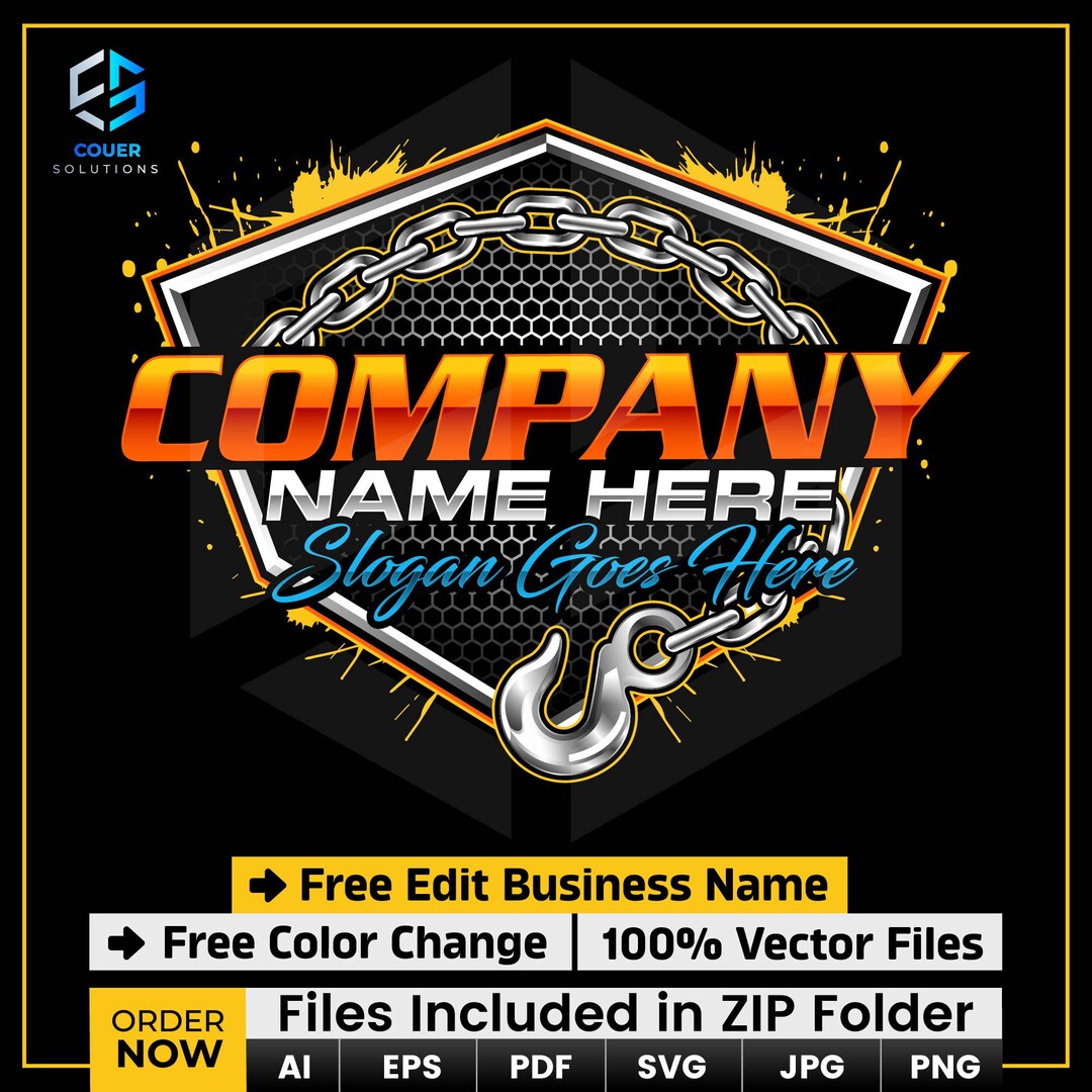 Towing, Towing Truck Logo, Truck Towing Logo, Towing Chain With Hook ...