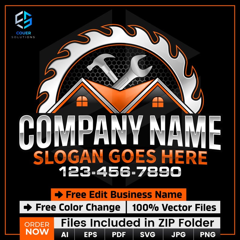 Construction Logo Design, Handyman Home Repair Logo, Roofing and ...
