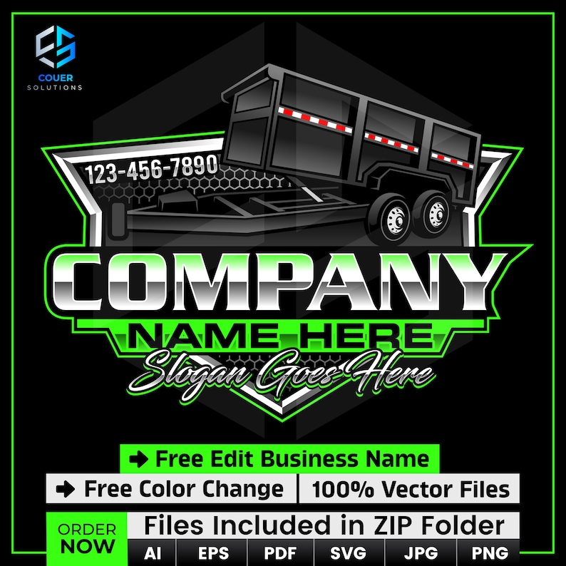 Dump Trailer Logo Svg, Dumpster Logo, Dump Rental Logo, Trucking Logo, Transport Logo, Roll off ...