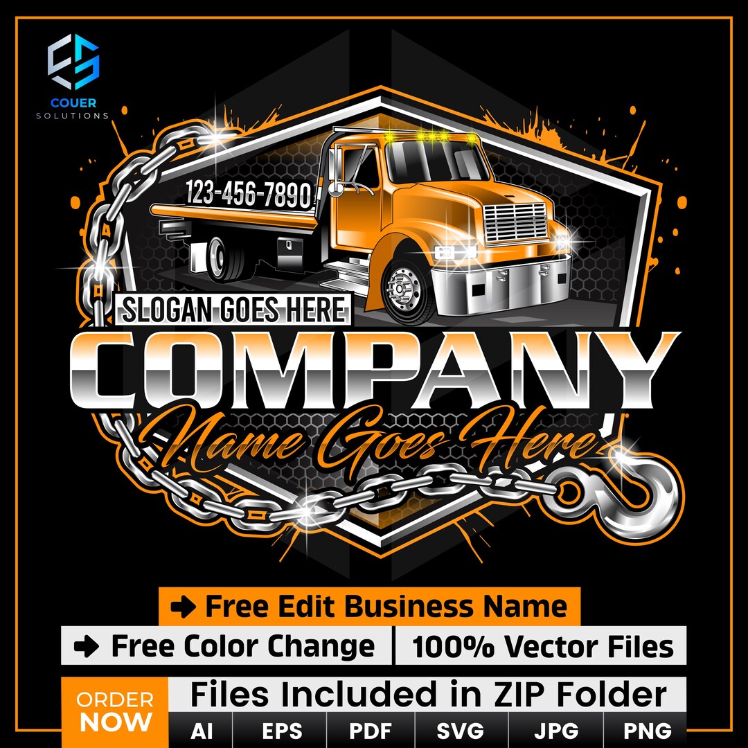 Towing Logo, Tow Truck Logo, Flatbed Tow Logo, Trucking Company Logo ...