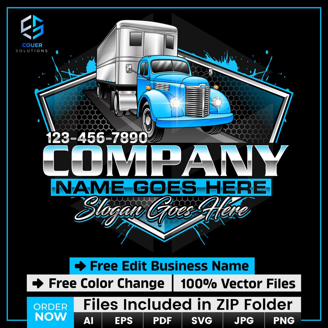 Box Truck Logo Design Svg, 18 Wheeler Logo, Transport Logo, Custom ...