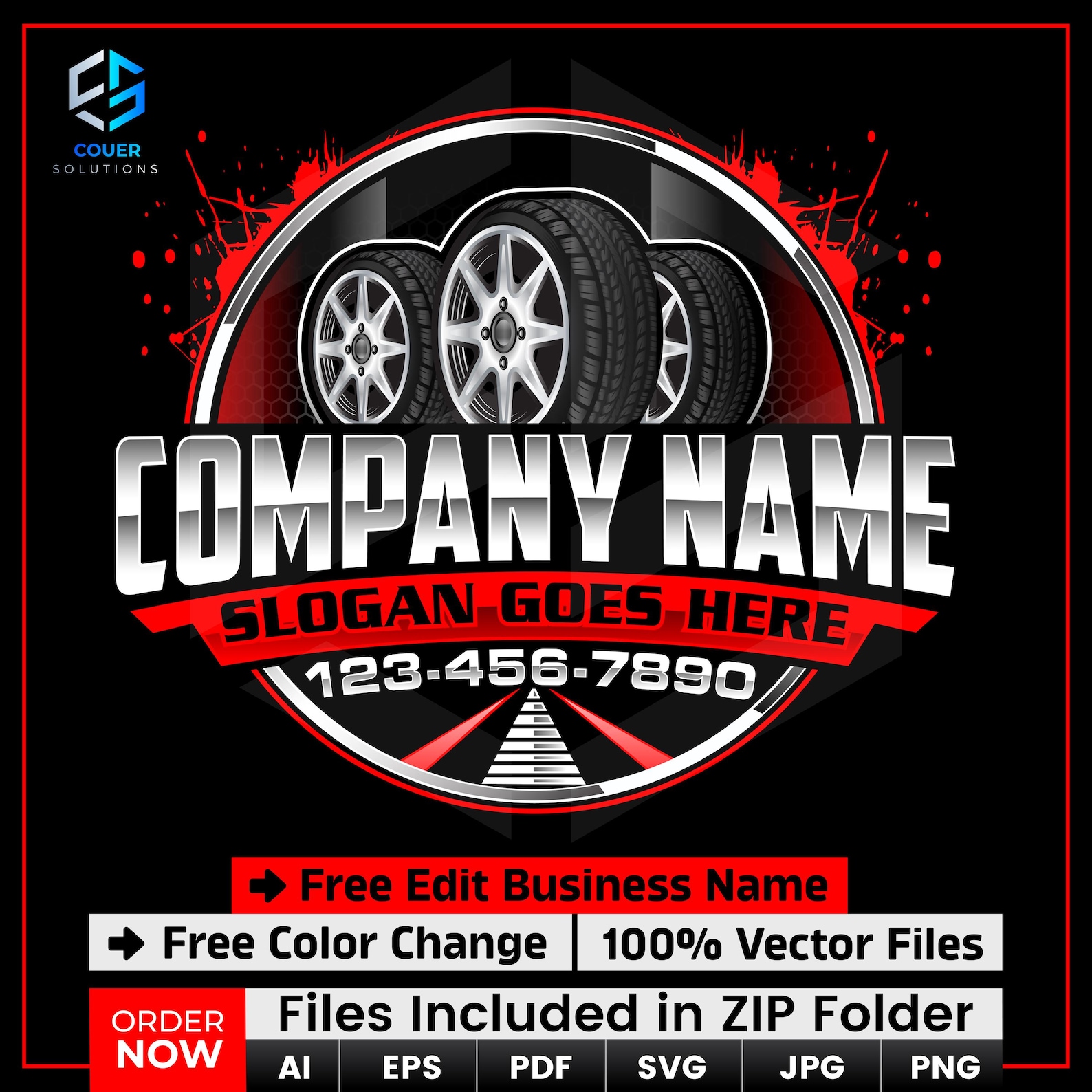 Tire Company Logo, Tire Shop & Repair Service Logo Design Template, Car ...