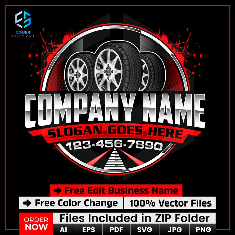Tire Company Logo, Tire Shop & Repair Service Logo Design Template, Car ...