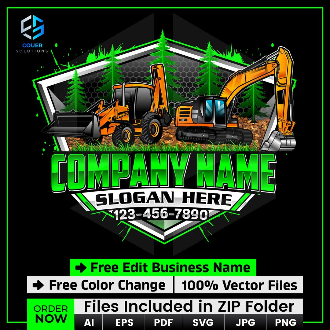 Skid Steer Loader With Excavator Logo Svg Png, Excavation Logos ...