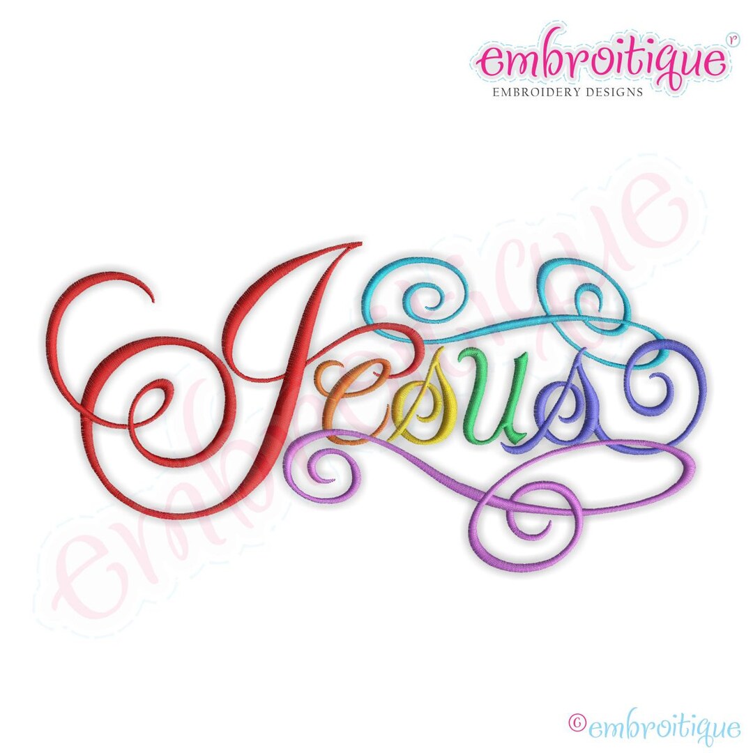 Jesus Calligraphy Script Embroidery Design - Large- Instant Email ...