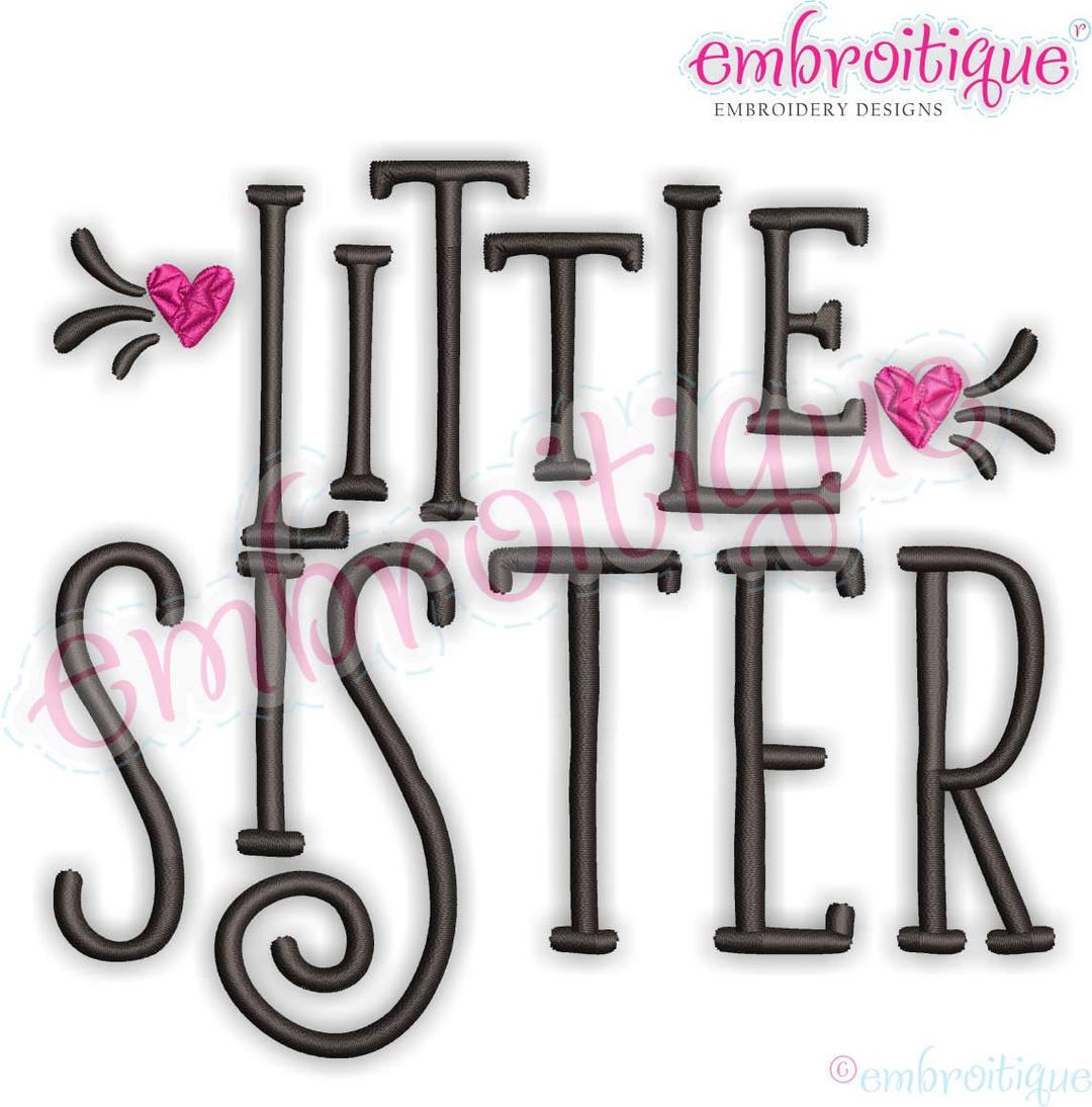 Little Sister With Hearts - Sibling Design -instant Download Machine ...
