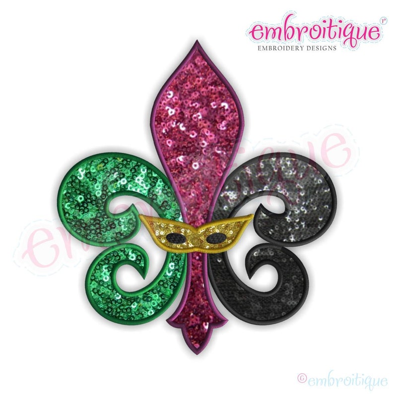 Fleur De Lis Mardi Gras Mask- Applique New Orleans -instant Download ...