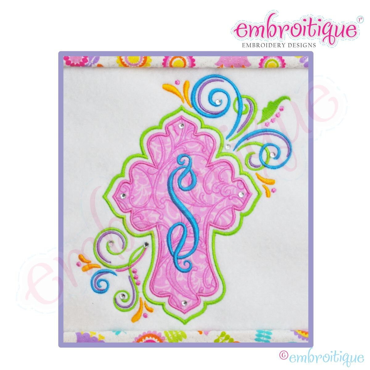Curly Cross Applique - Large- Instant Email Delivery Download Machine ...