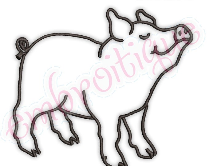 Pig Outline Satin Stitch Farm Piggy Piglet Line Art Cute - Etsy