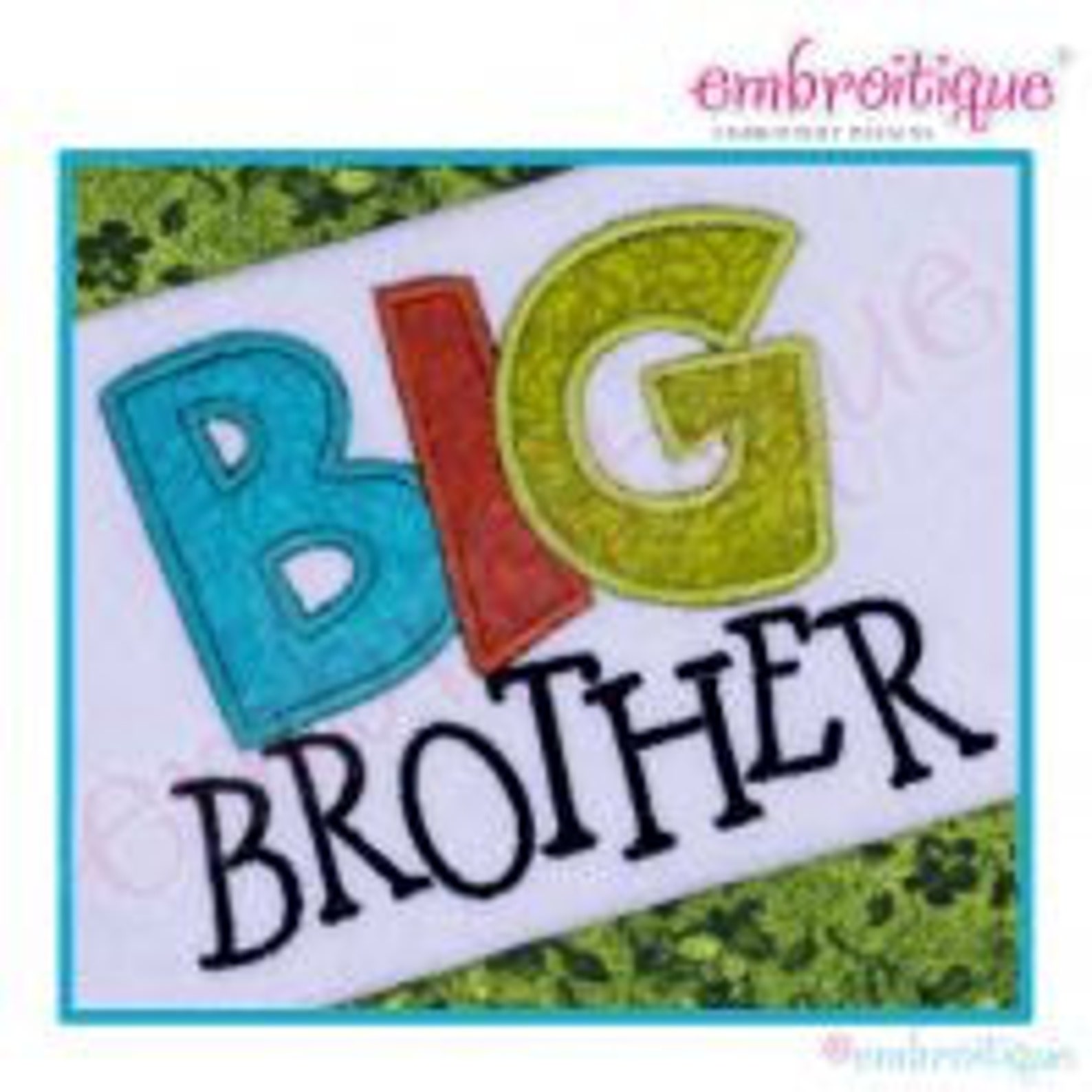 Big Brother Block Applique - Small- Instant Download -digital Machine ...