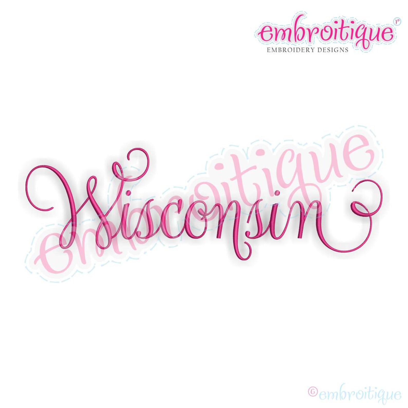 Embroitique Wisconsin Calligraphy Fancy Script USA United States ...