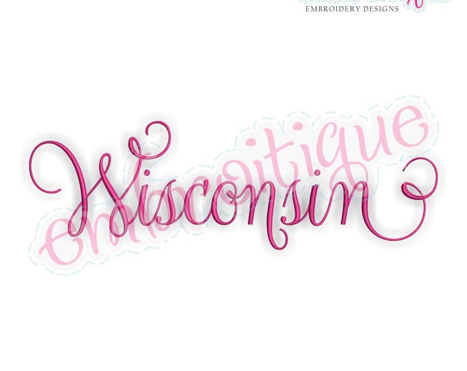 Embroitique Wisconsin Calligraphy Fancy Script USA United - Etsy