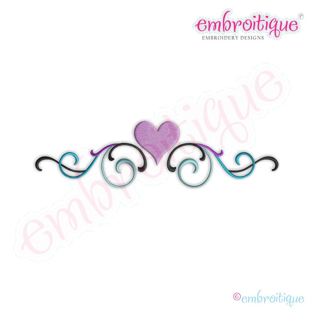 Flourish Border With Heart Embroidery Design- Instant Download Machine ...