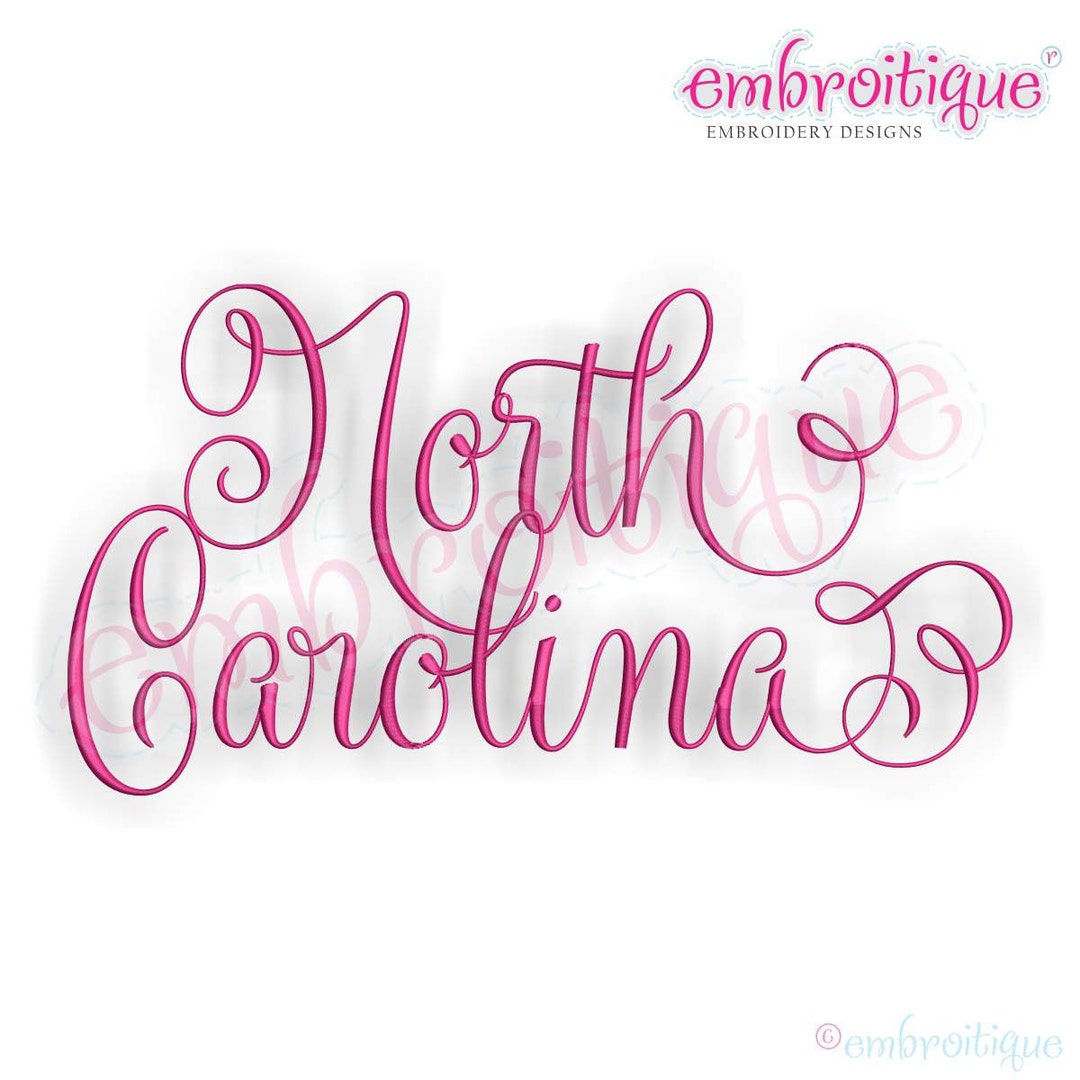 Embroitique North Carolina Calligraphy Fancy Script USA United States ...