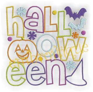 Halloween Word Block 2 Fill Stitch and Outline Pumpkin Bat | Etsy