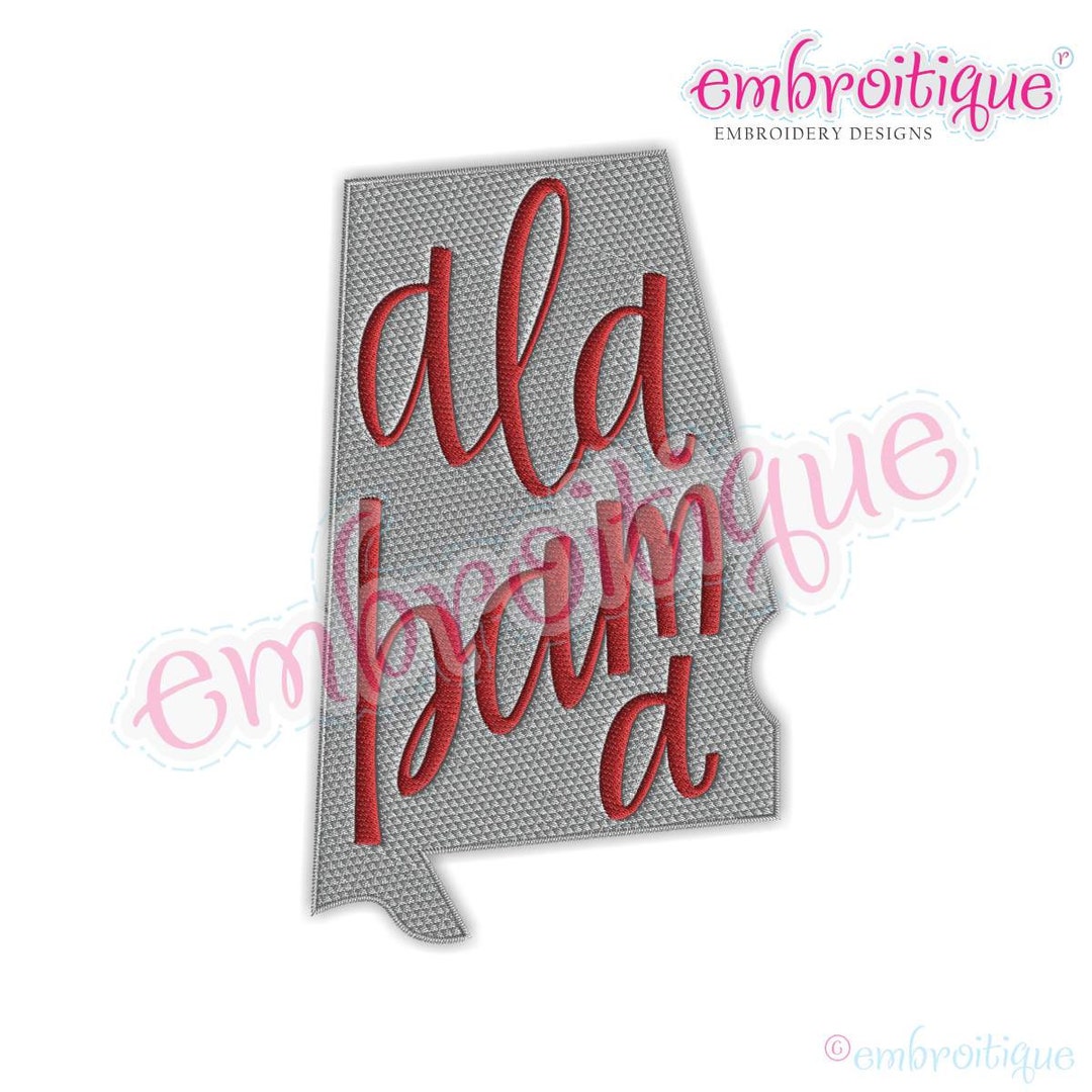 Alabama Lettered State Shape - Fill Stitch - Instant Download -digital ...
