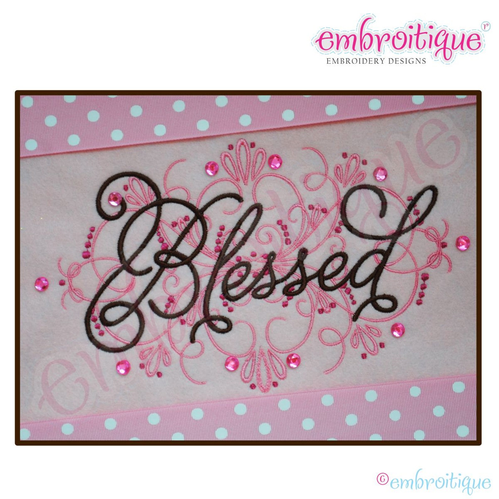 Vintage Flourish Blessed Embroidery Design - Small- Instant Download ...