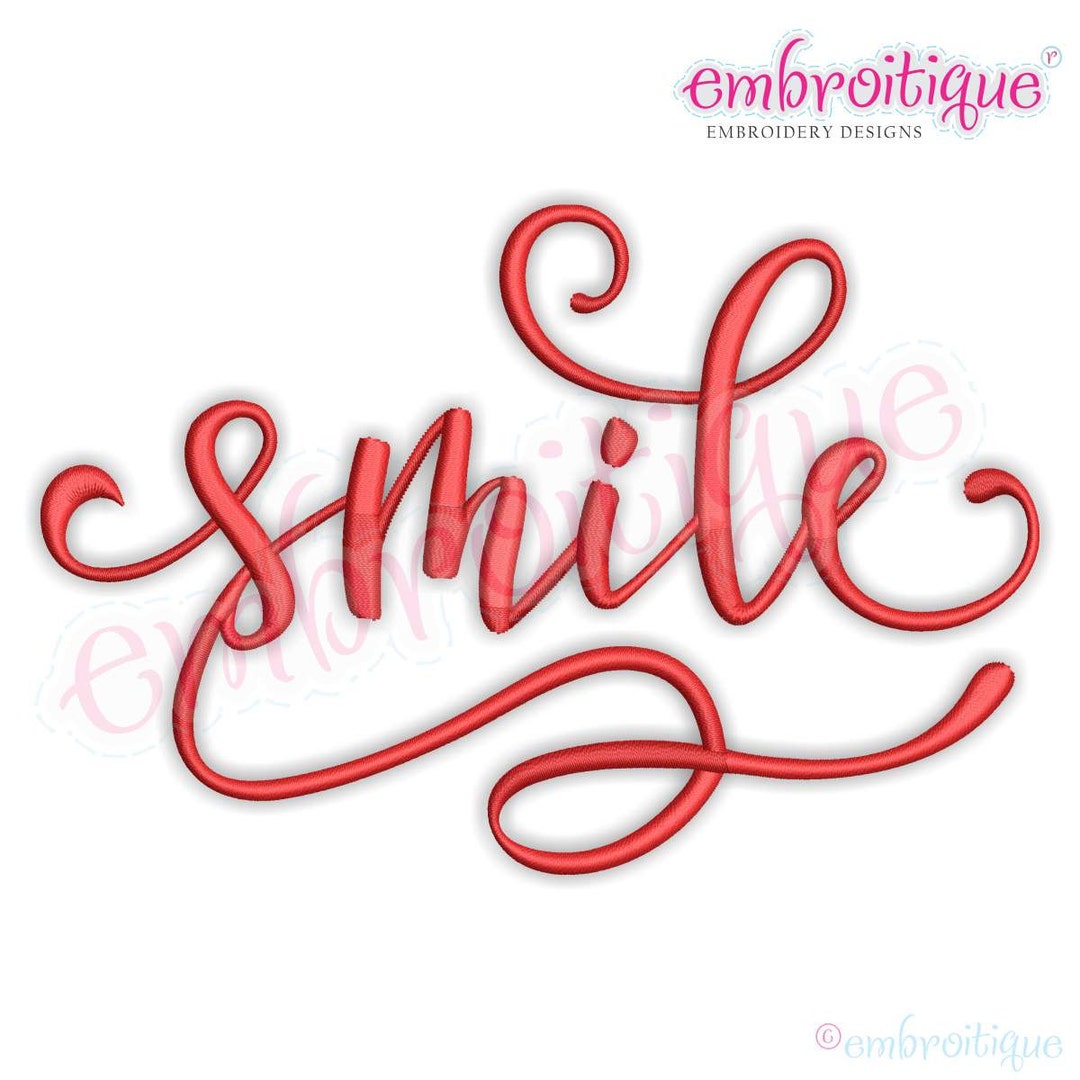 Smile in Calligraphy Script - Instant Download Machine Embroidery ...