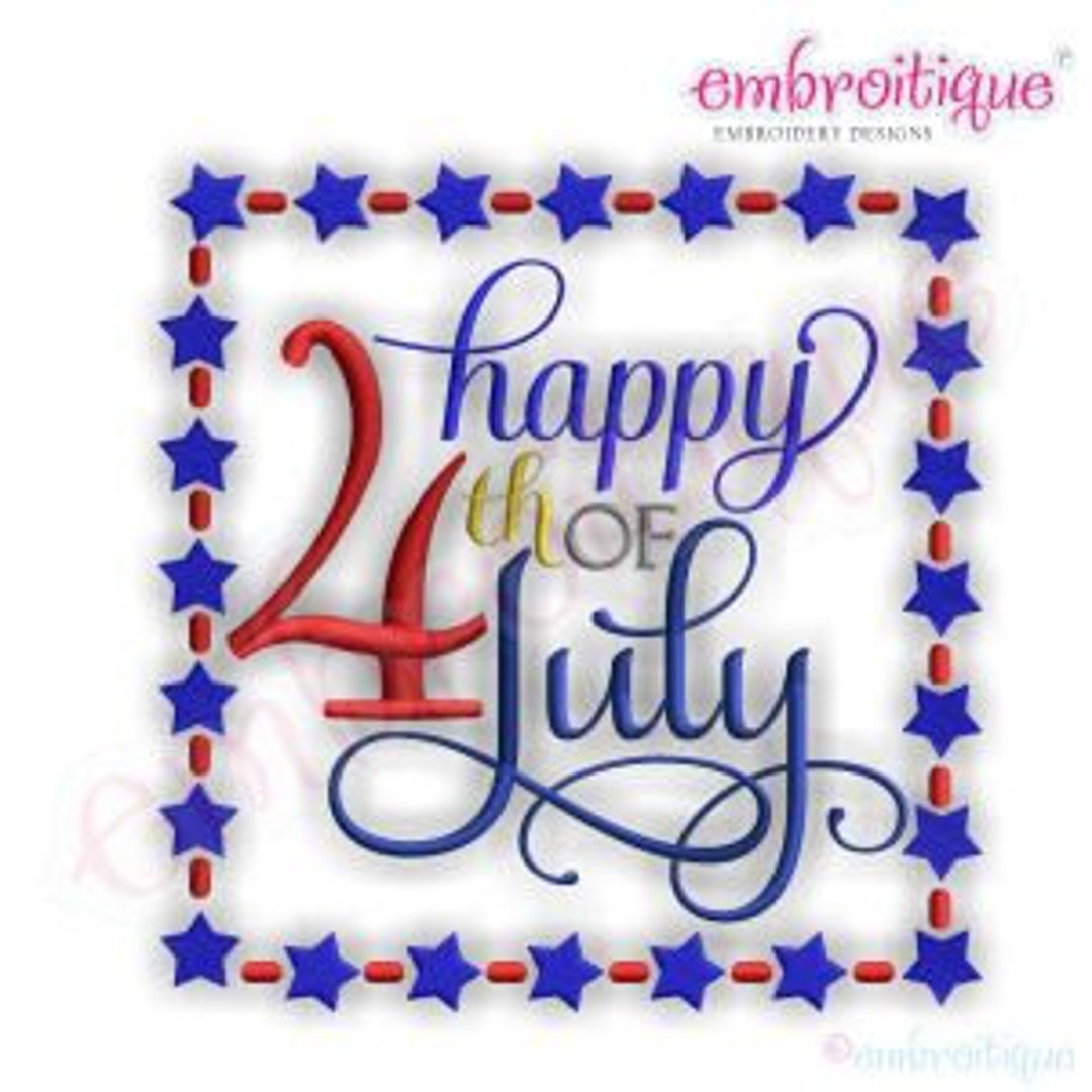 Happy 4th of July Word Block With Dashed Star Border- Instant Download ...