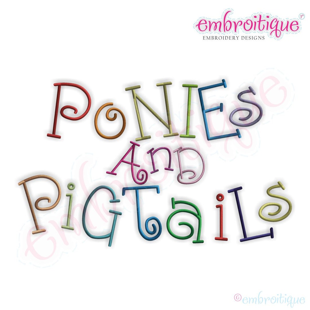 Ponies and Pigtails Monogram Font Set for Machine Embroidery - Instant ...