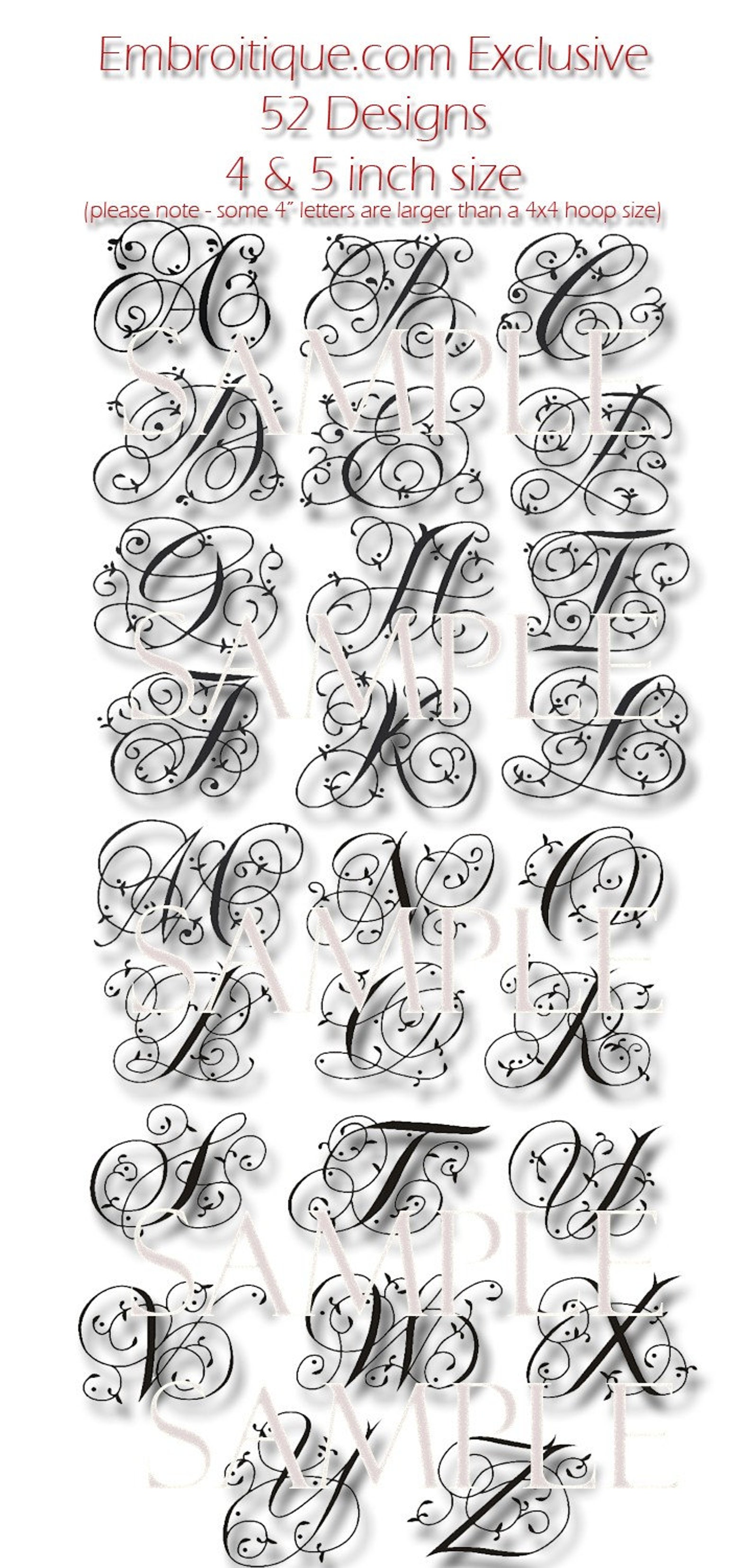 Maisie Monogram Font Set - 4" and 5"- Machine Embroidery Font Alphabet ...