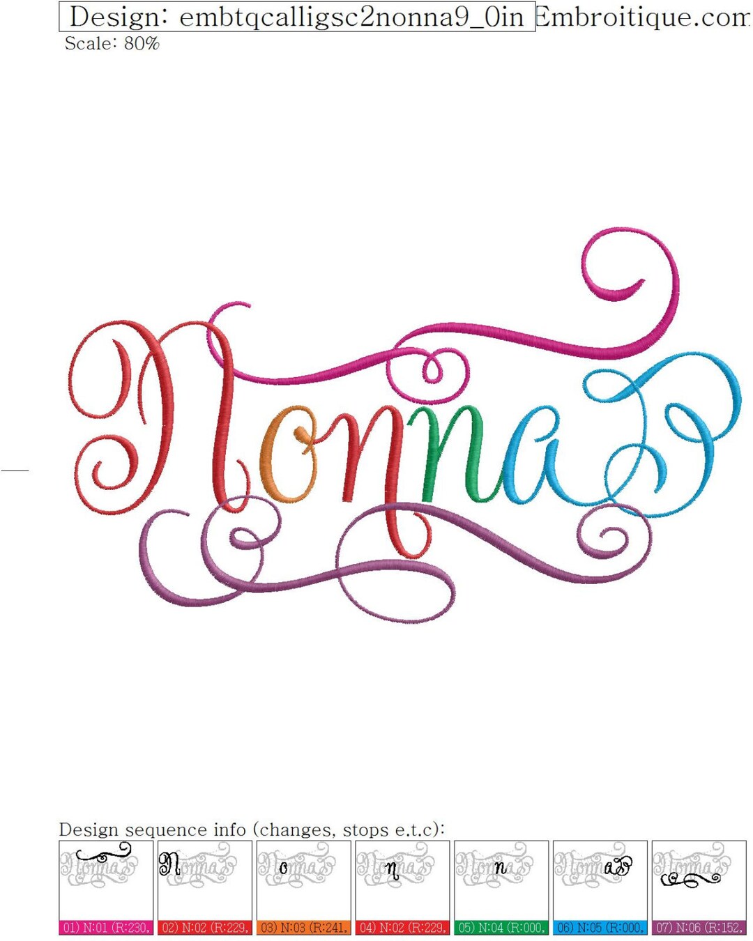 Nonnna Calligraphy Script 2 Grandparent Embroidery Design- Instant ...
