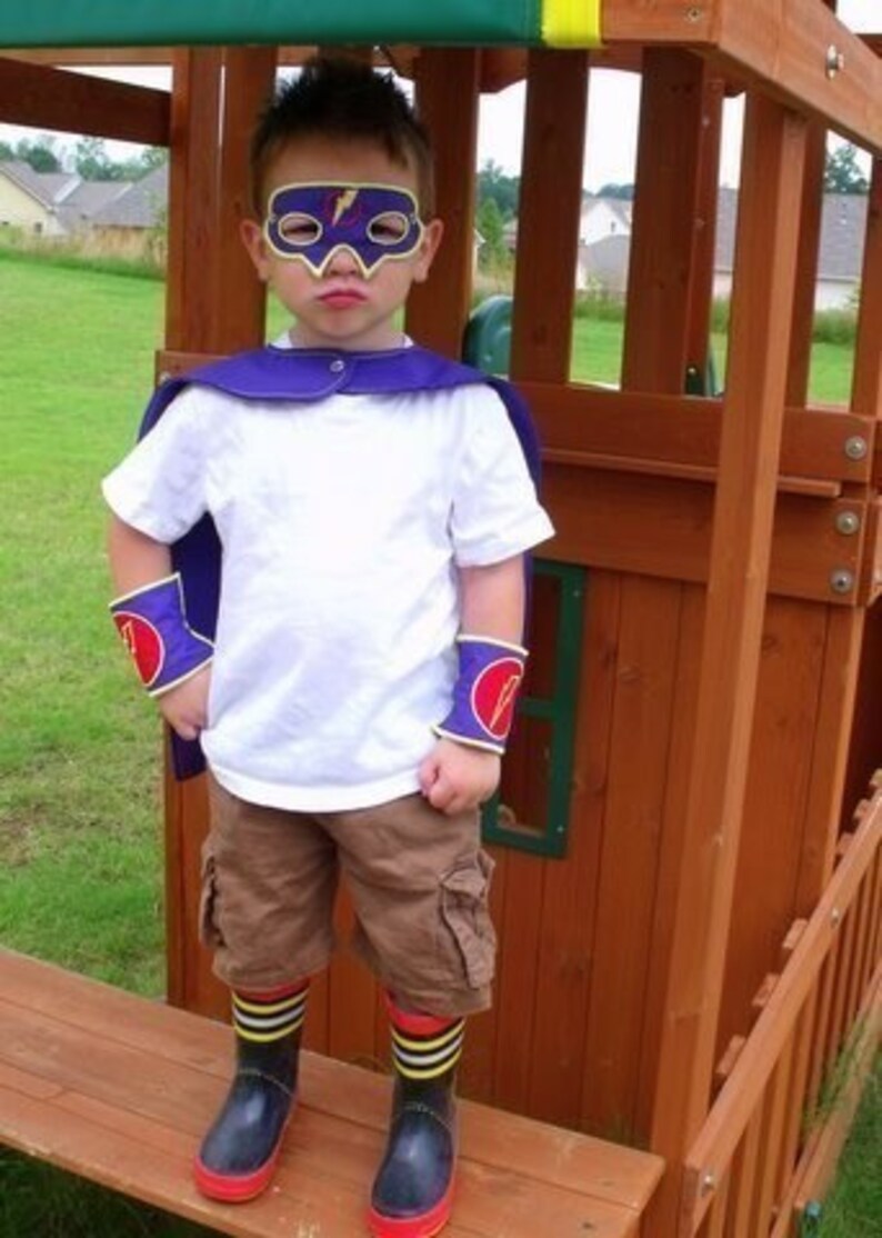Super Hero Set - Mask, Cuffs, Cape, Lightening Bolt, & Applique ...