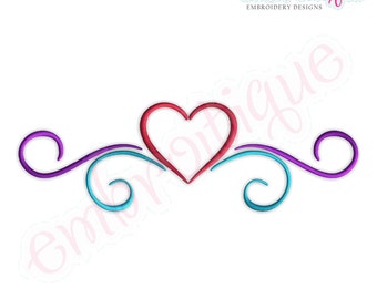 Curly Heart Embroidery Design Instant Download Machine | Etsy