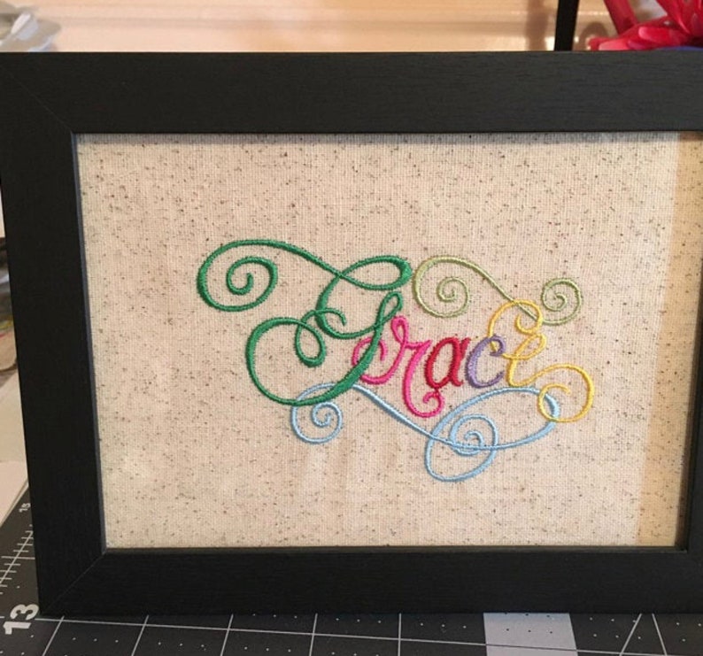 Grace Calligraphy Script Embroidery Design Small Instant | Etsy