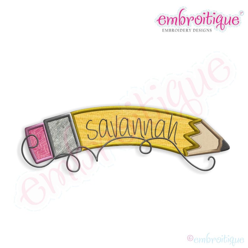 Back to School Curved Pencil Name Frame Applique Design for - Etsy