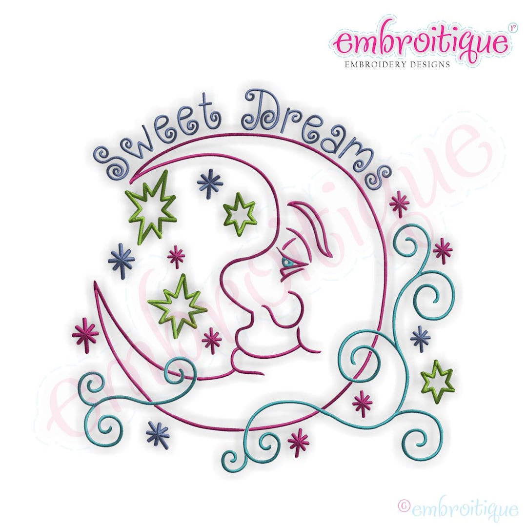 Swirly Moon With Stars Sweet Dreams - Instant Download -digital Machine ...