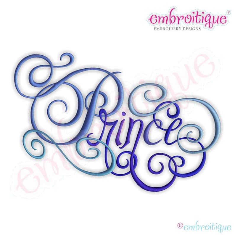 Prince Calligraphy Script Embroidery Design - Small- Instant Email ...