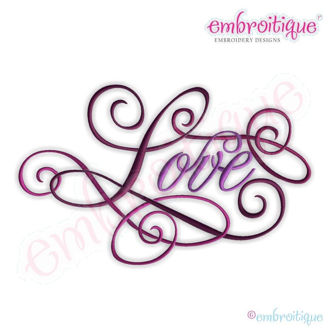Love Calligraphy Script Embroidery Design - Small- Instant Email ...