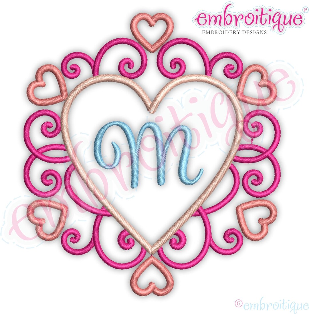 Curly Heart Line Embroidery Design- Instant Download Digital Files for ...