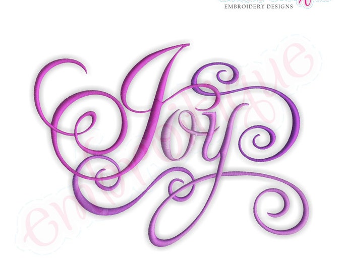 Joy in Calligraphy Script Embroidery Design Small Instant - Etsy