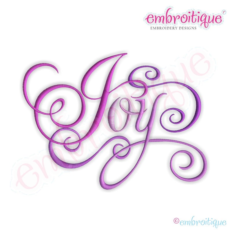 Joy in Calligraphy Script Embroidery Design - Small- Instant Email ...