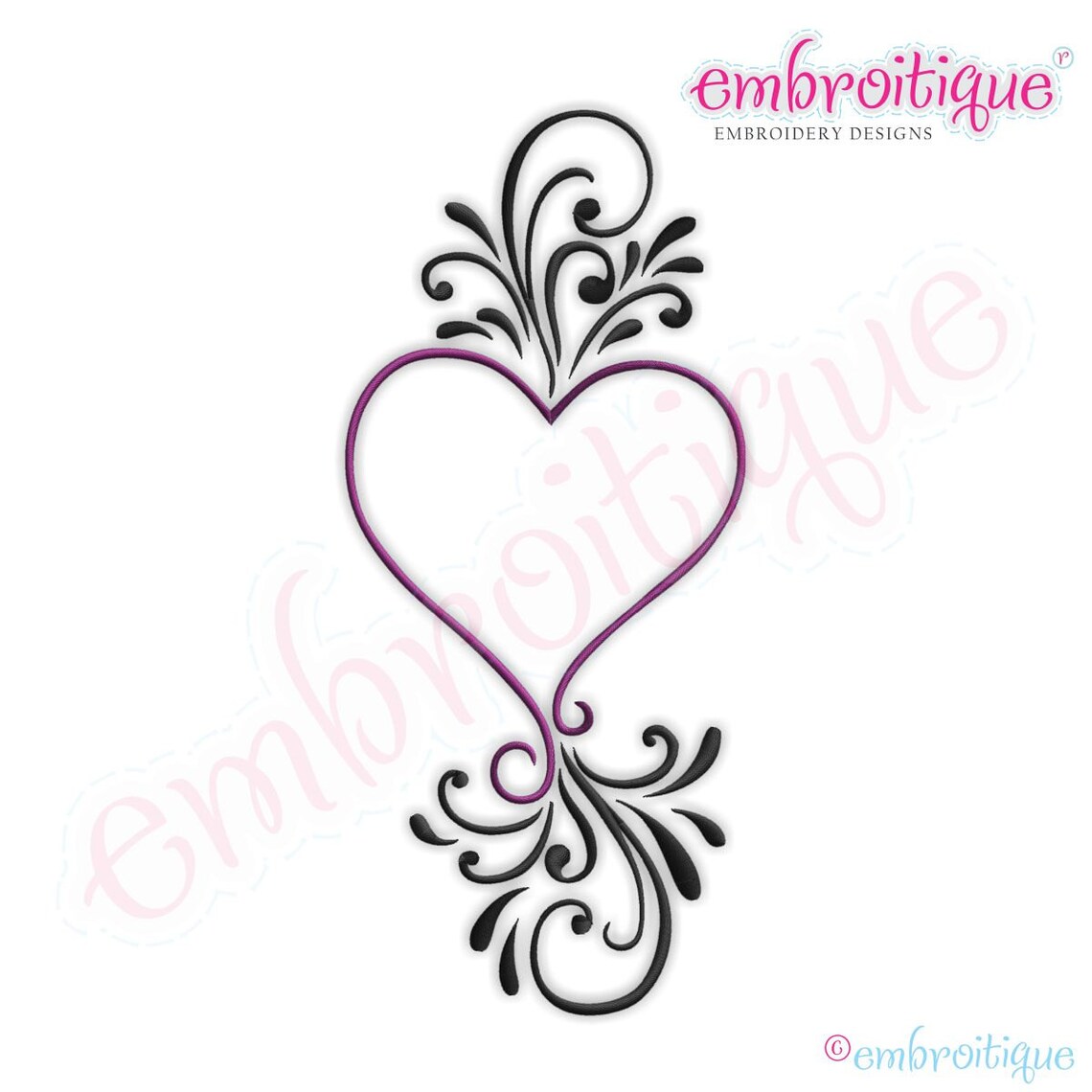 Fanciful Flourished Heart Embroidery Design - Large- I-instant Download ...