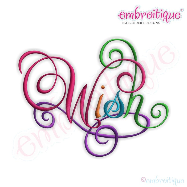 Wish Calligraphy Script Embroidery Design - Large- Instant Email ...