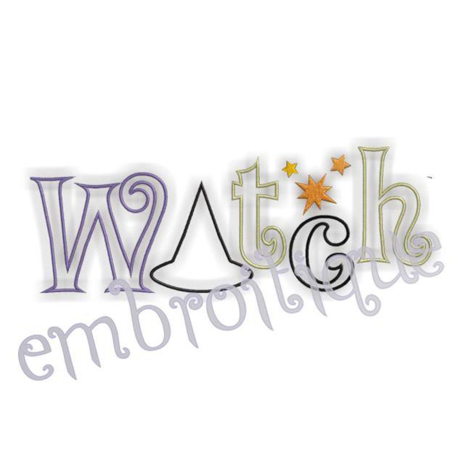 Halloween Witch Word Art Fill Stitch, Outline and Applique Set- Instant ...