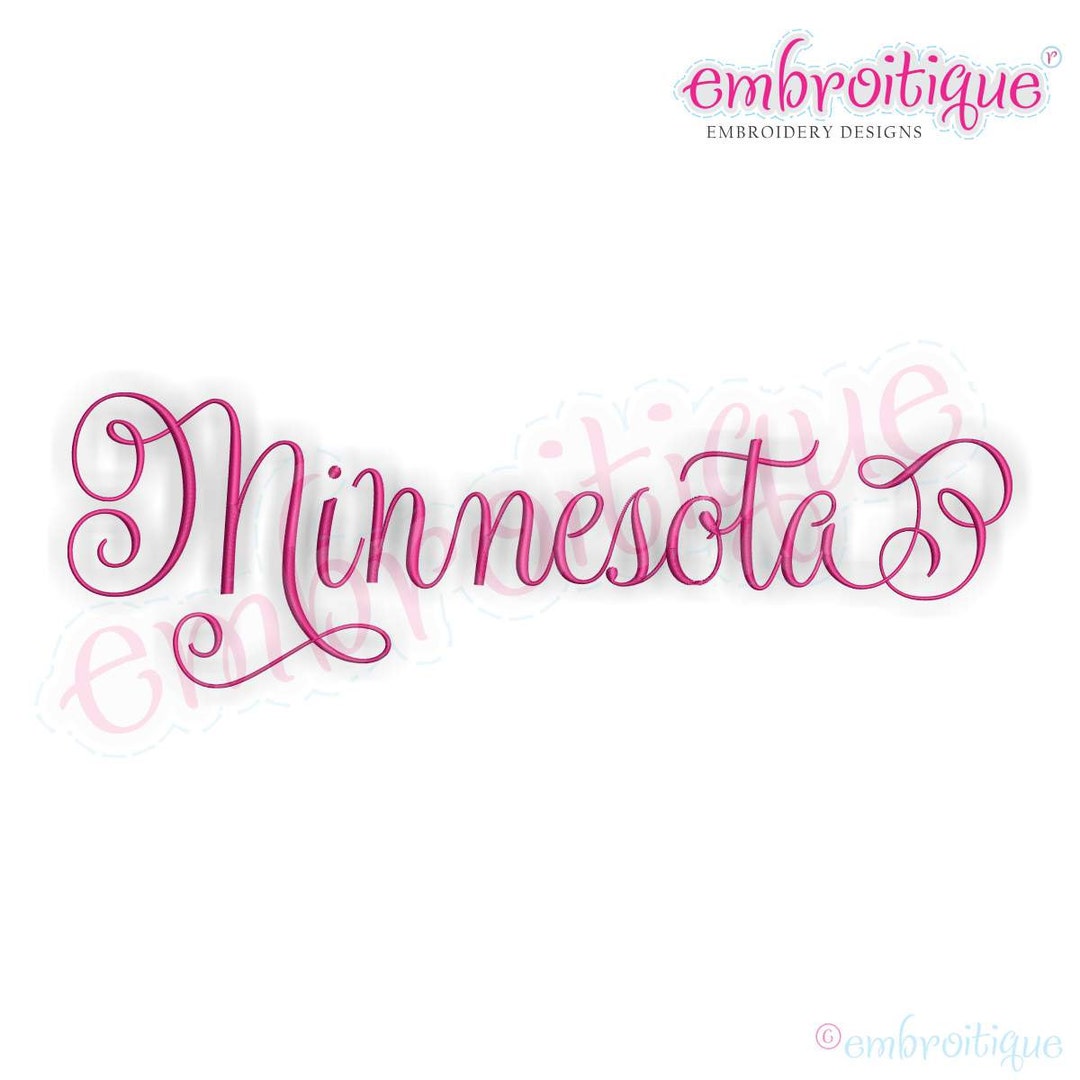 Embroitique Minnesota Calligraphy Fancy Script USA United States ...