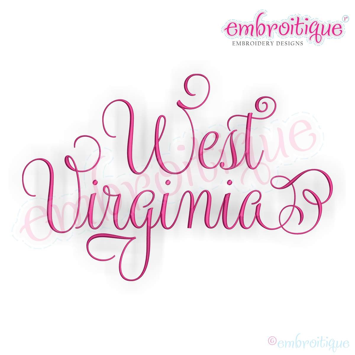 Embroitique West Virginia Calligraphy Fancy Script USA United States ...