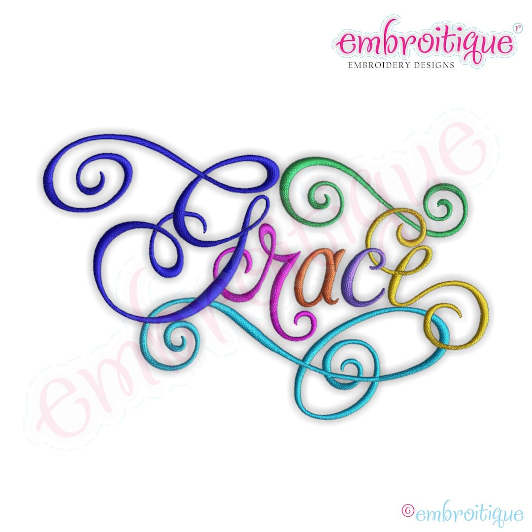 Grace Calligraphy Script Embroidery Design - Large- Instant Email ...