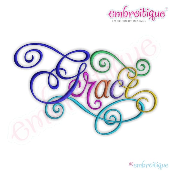 Grace Calligraphy Script Embroidery Design Large Instant | Etsy