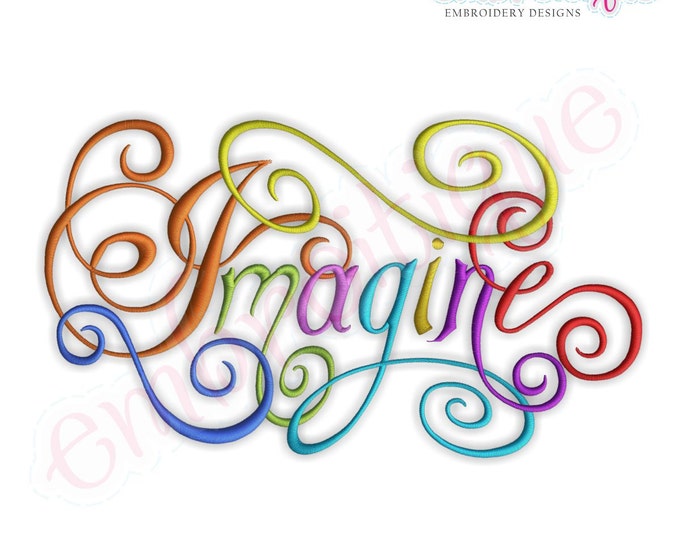 Imagine Calligraphy Script Embroidery Design Small Instant - Etsy