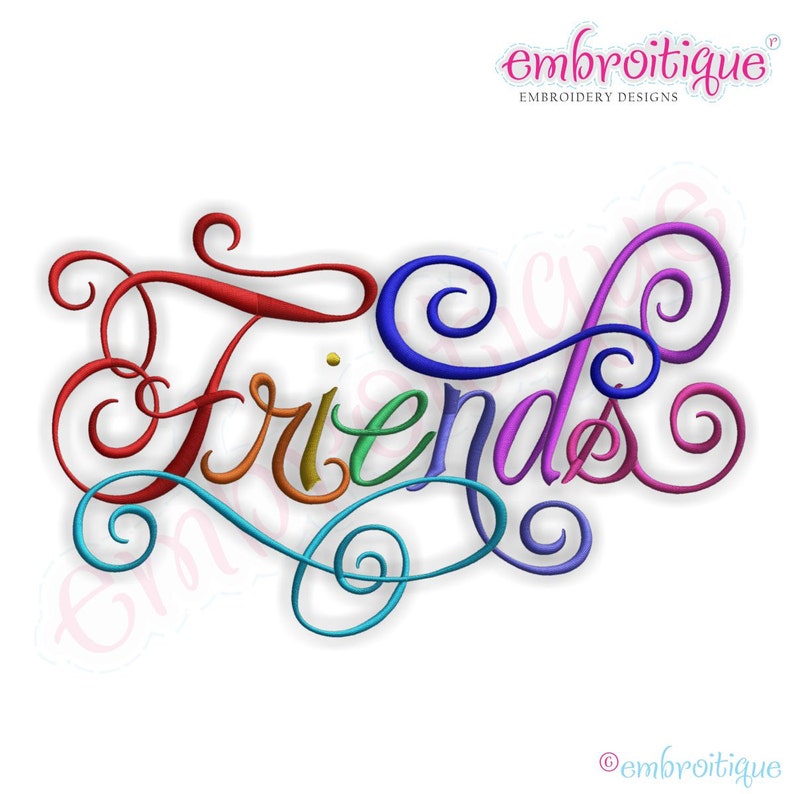 Friends Calligraphy Script Embroidery Design Large Instant - Etsy