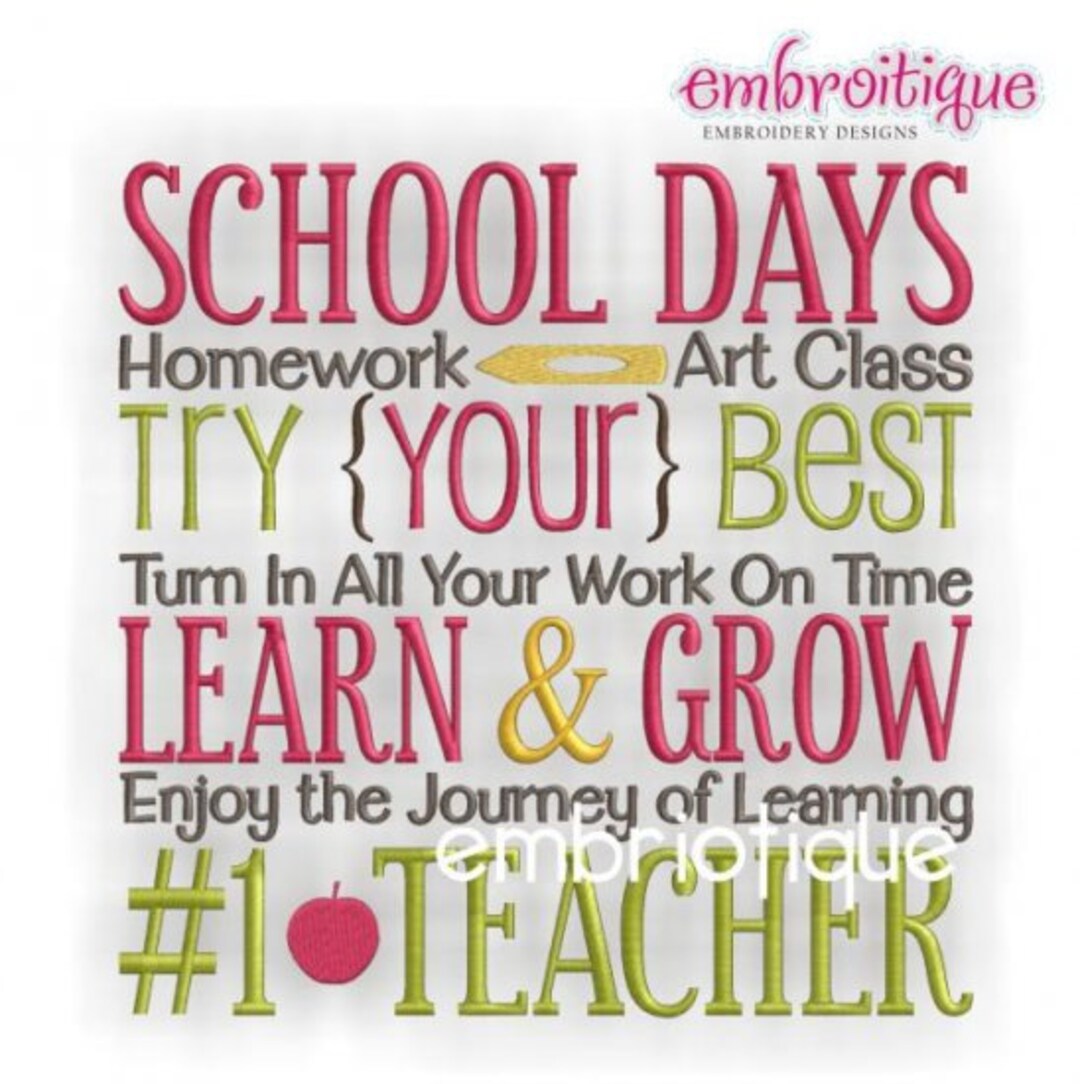 School Days Teacher Word Block- -instant Download -digital Machine ...