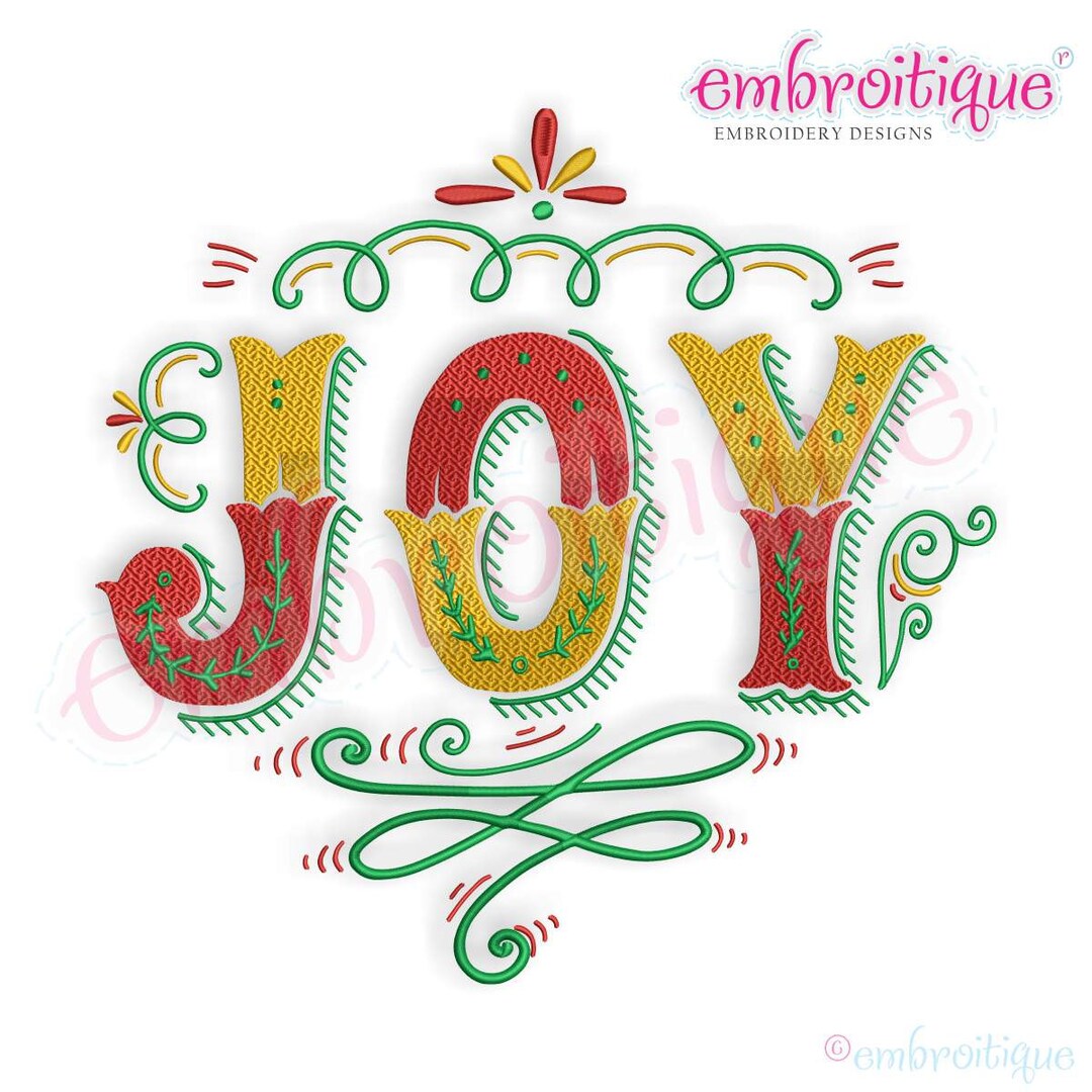 Joy Flourish With Curls Holiday Christmas Fill Stitch Design - Instant ...