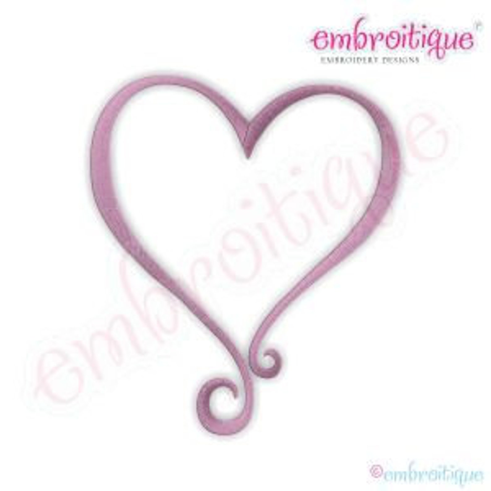 Curly Heart Embroidery Design- Instant Download Machine Embroidery ...